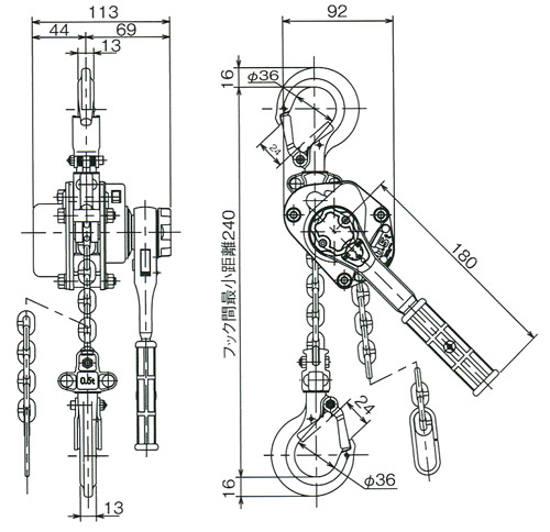 象印チェンブロック チェーンレバーホイスト 強力レバー YAD型 0.5t YAD-50::YAD-00512|ホームメイキング【電動工具・大工道具・工具・建築金物・発電機の卸値通販】
