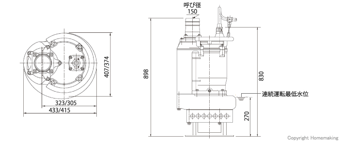ツルミポンプ 水中泥水ポンプKRS型 (200V・50Hz): 他:KRS2-150|ホームメイキング【電動工具・大工道具・工具・建築金物 ...